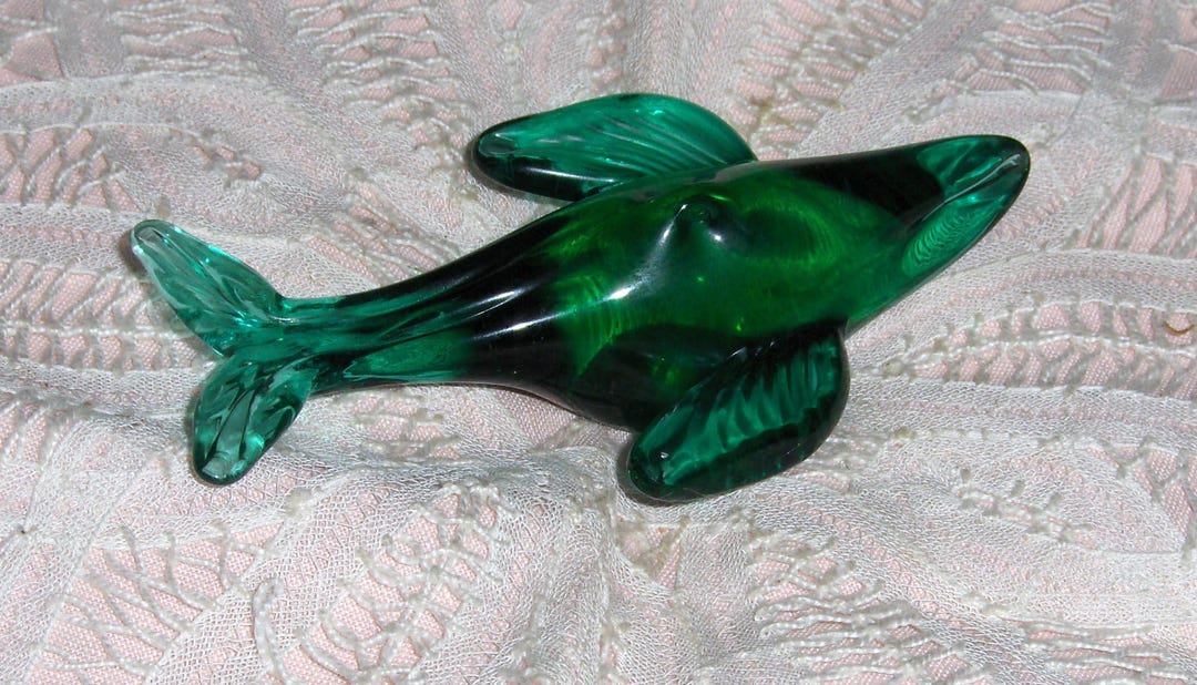 Vintage Emerald Green Glass Shark Figurine Jade Green Dolphin Whale ...