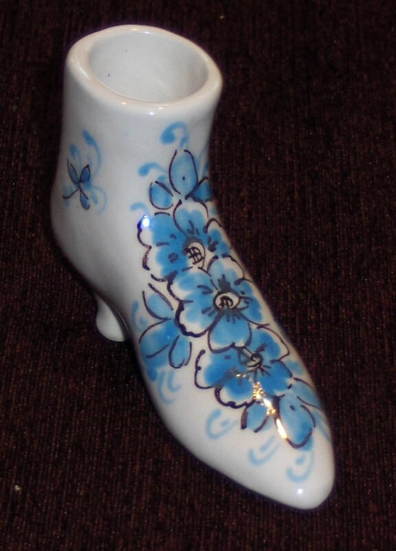 Vtg Italian Blue Floral Ceramic Boot Figurine Woman's High Heeled ...