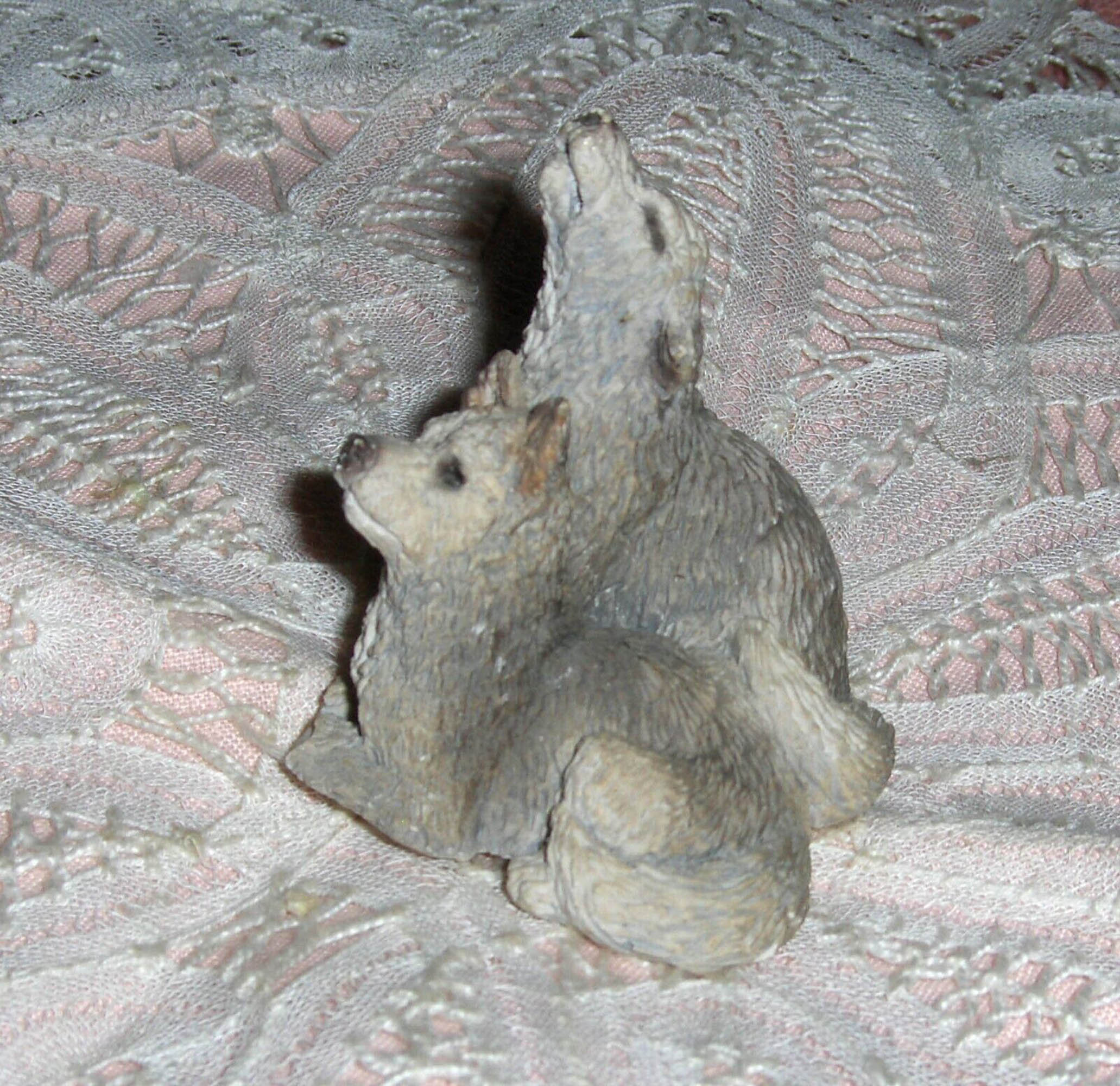 Vintage Stone Critter Wolf Figurine Miniature Two Attached Howling ...