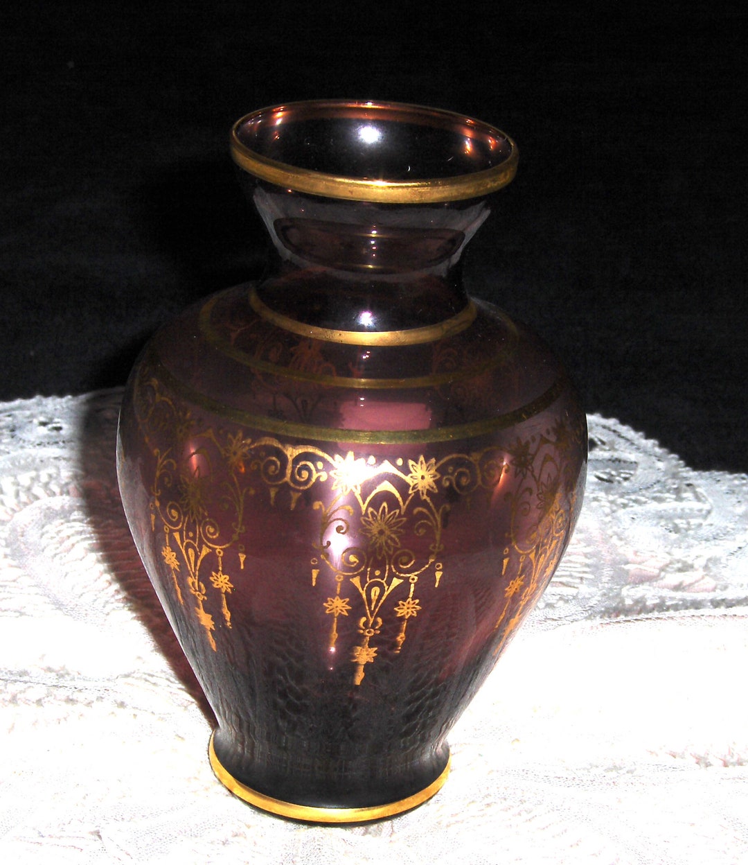 Vintage Amethyst Art Glass Vase Gold Accents Purple Flower Vase Murano ...