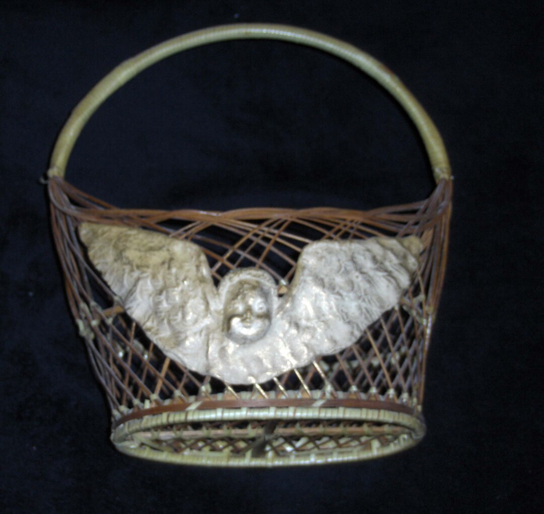 Vintage Rattan Wicker Style Angel Basket Woven Angel Trinket Basket ...