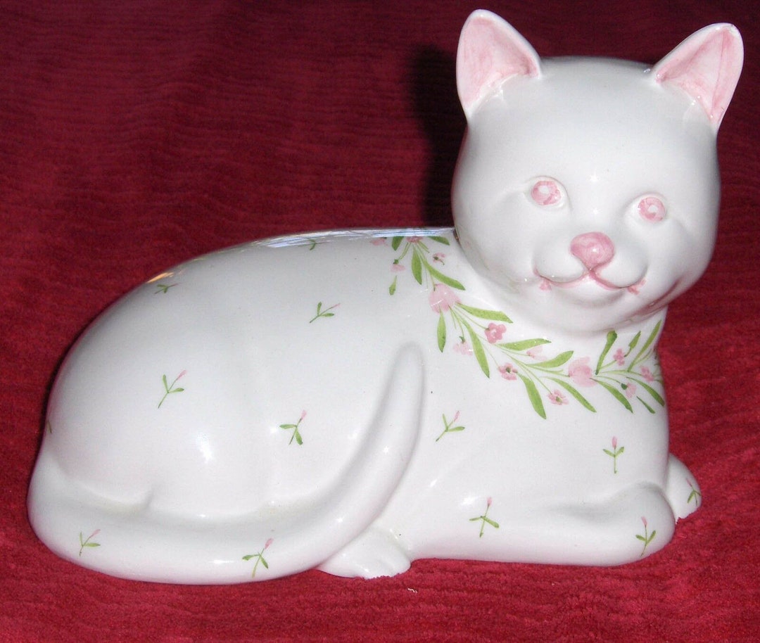 Vintage Italian Ceramic Art Pottery Cat Figurine Large Pink Ear Eyes ...