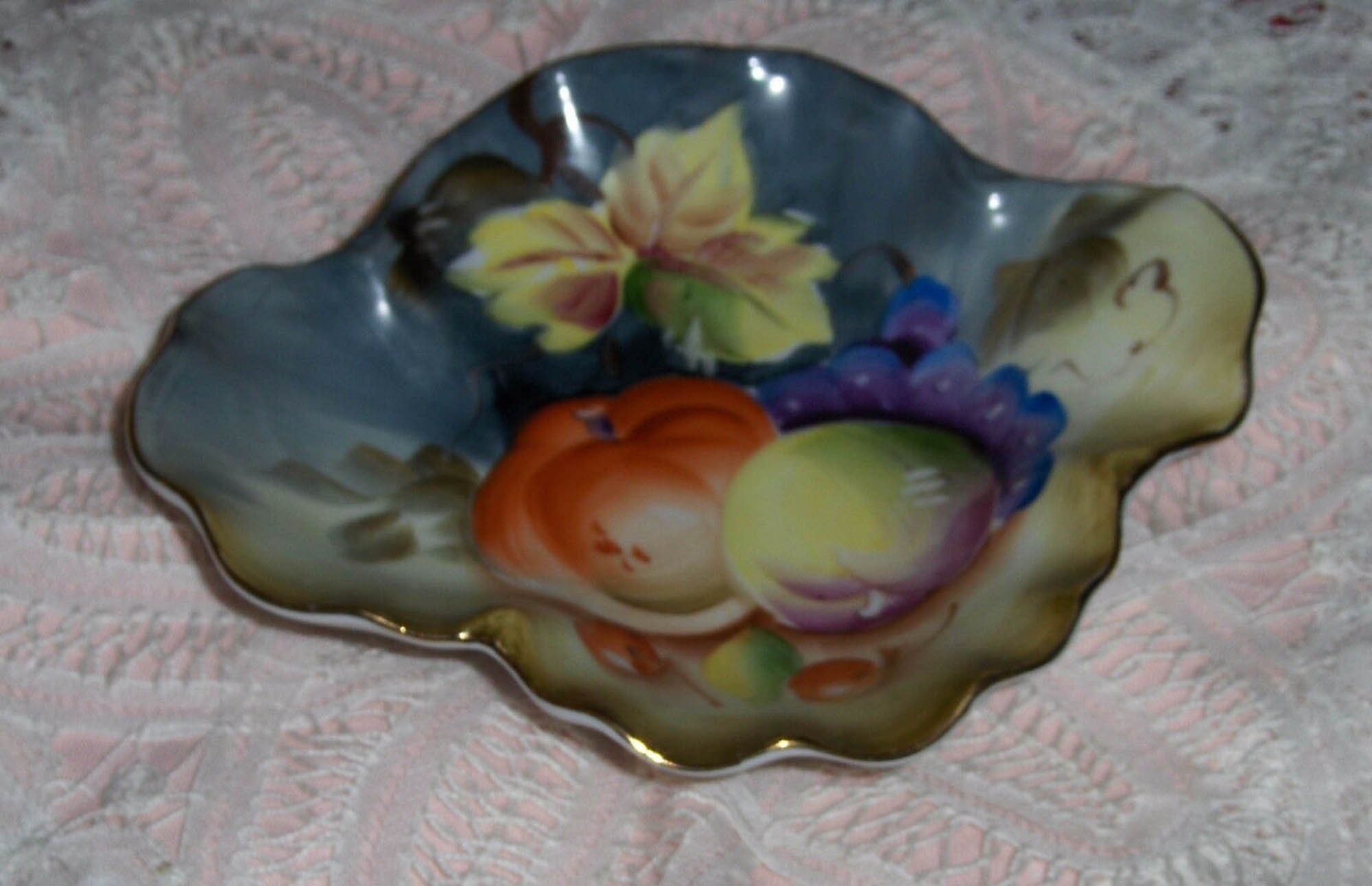 Vintage Lefton Candy Dish Colorful Hand Painted Colorful Fruit Gold Rim ...