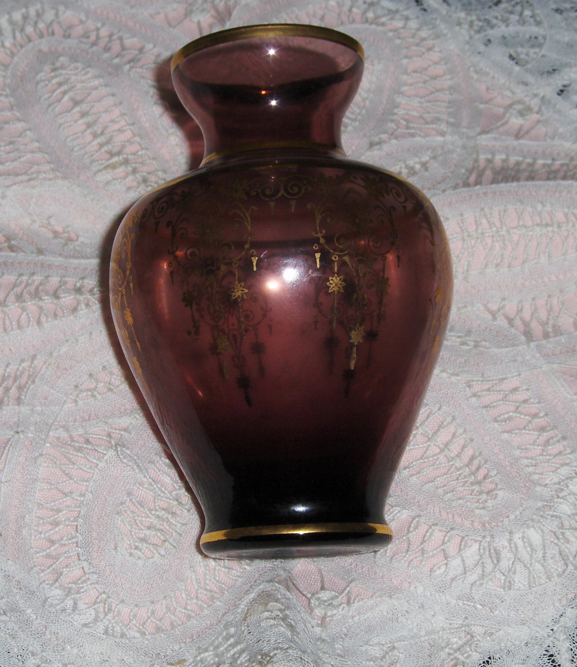 Vintage Amethyst Art Glass Vase Gold Accents Purple Flower Vase Murano ...