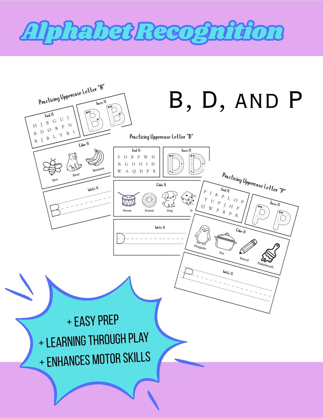 Uppercase Letter Practice - Letters B, D, and P - Etsy