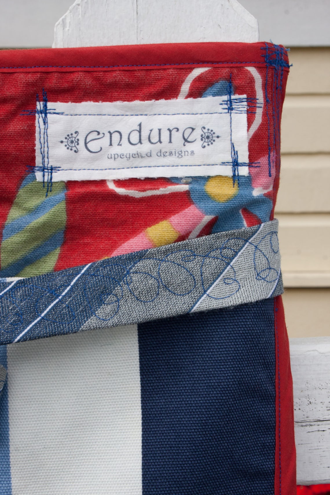 Upcycled Servers Apron Red and Blue Recycled Fabrics 4 - Etsy