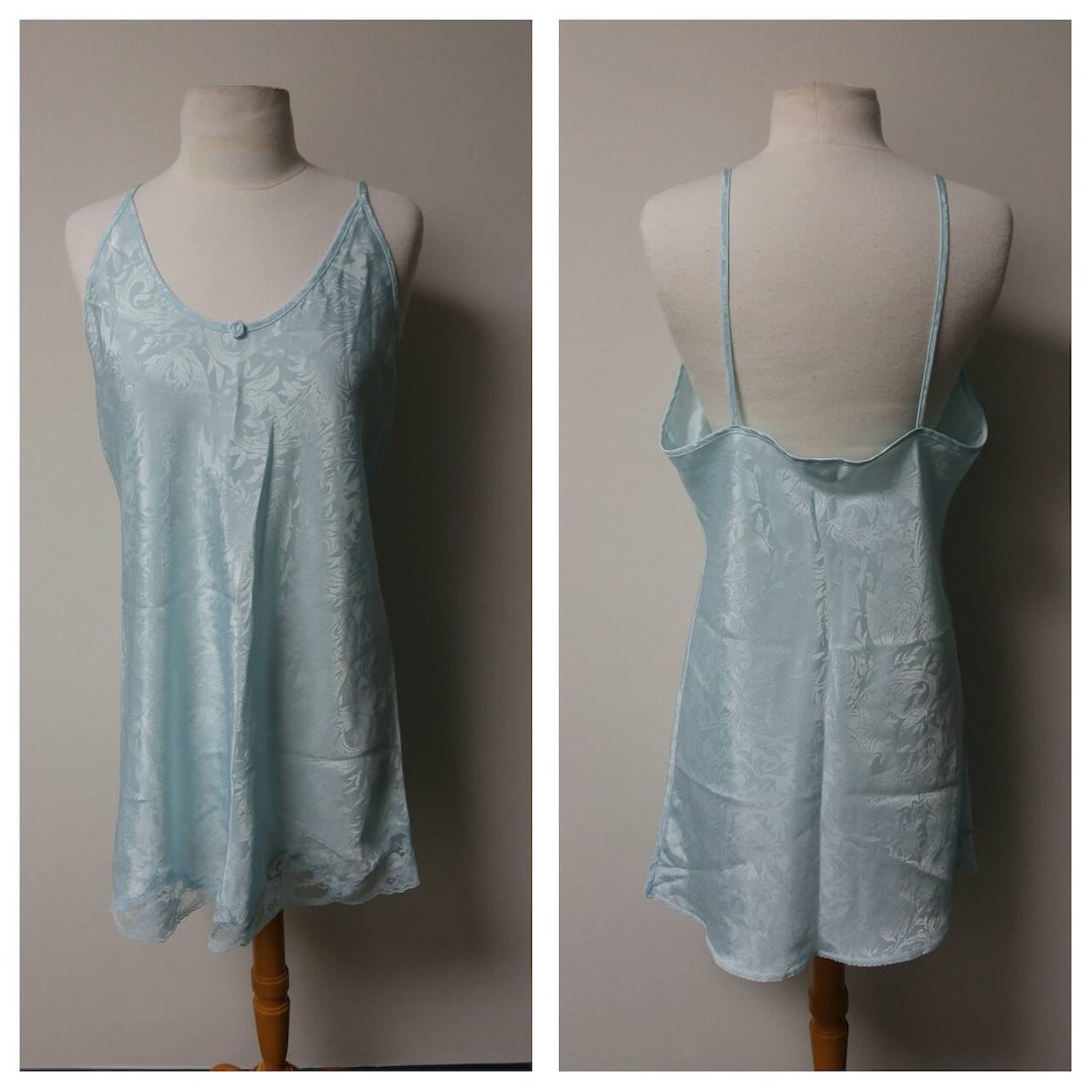 Vintage Lingerie, 1980's Vintage Nightie, Pale Turquoise Satin Brocade ...