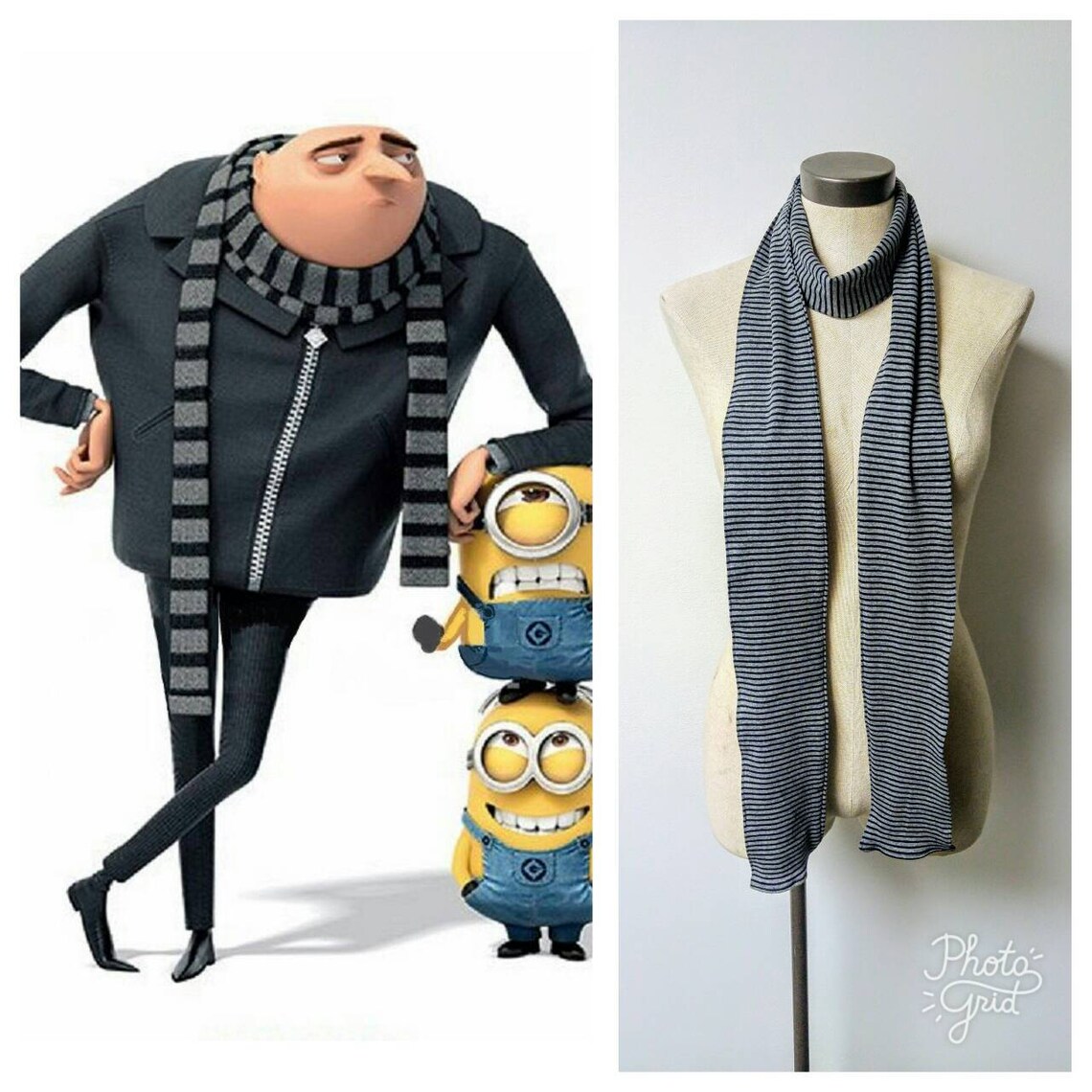 Upcycled Clothing, Gru Scarf Dispicable Me Costume, Grey and Black ...