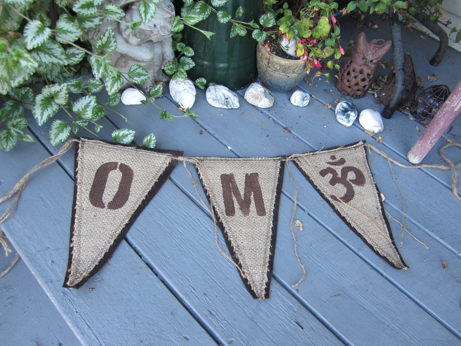 Upcycled Burlap Banner OM Burlap Prayer Flags Yoga Symbol Om | Etsy
