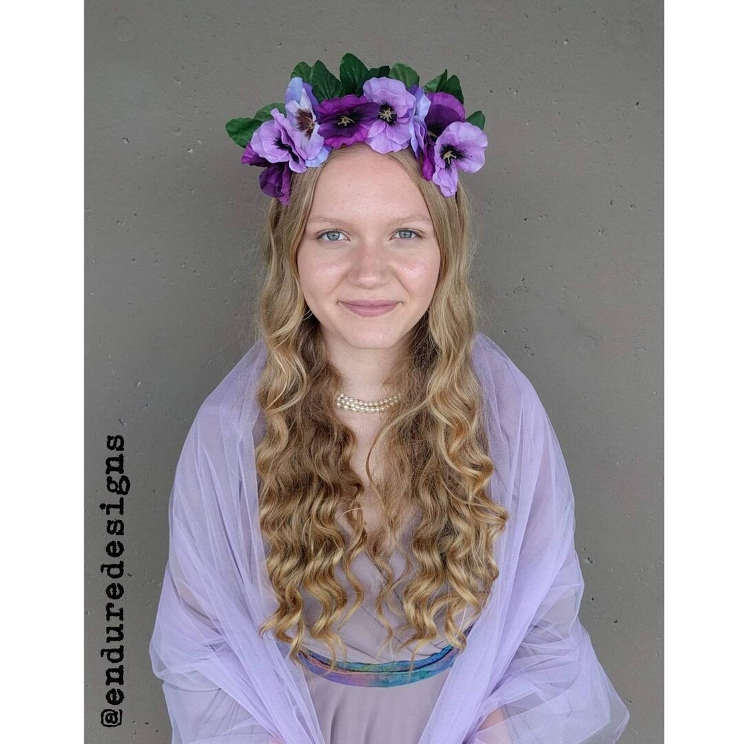 Frida Inspired Floral Crown, Dark and Light Purple Pansy Flower ...