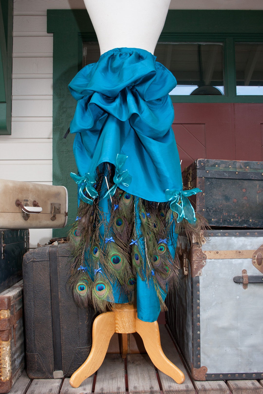 Steampunk Peacock Feather Bustle (turquoise Blue Taffeta) Scrap Art ...