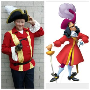 Upcycled Peter Pan Costume, Custom Captain Hook Pirate Costume (red ...