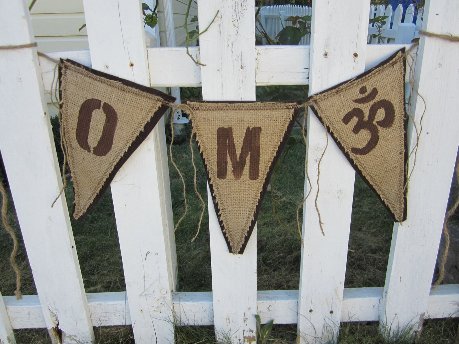 Upcycled Burlap Banner OM Burlap Prayer Flags Yoga Symbol Om | Etsy