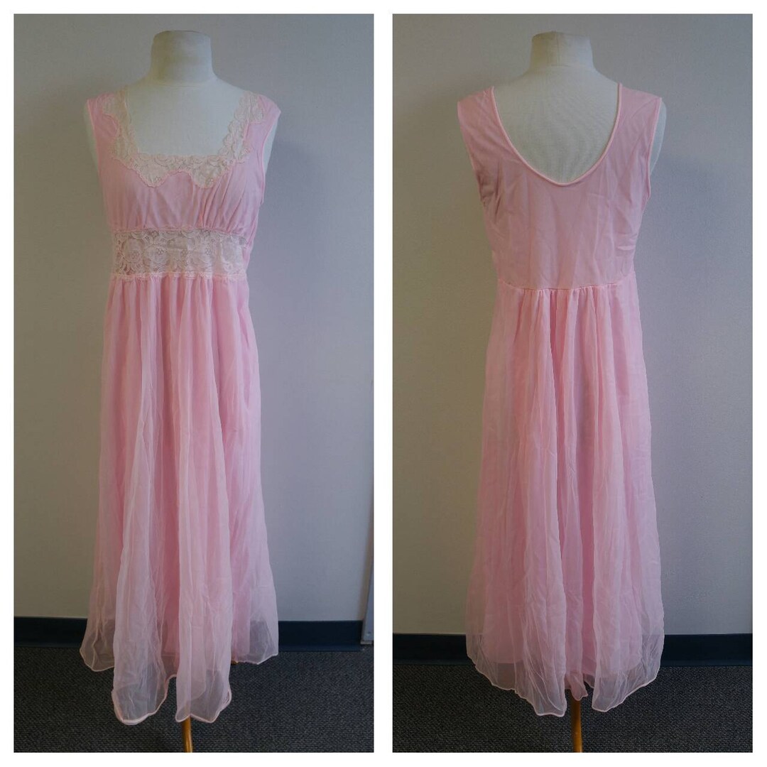 Vintage Lingerie, 1960's Vintage Nightie, Light Pink Chiffon Nightgown ...