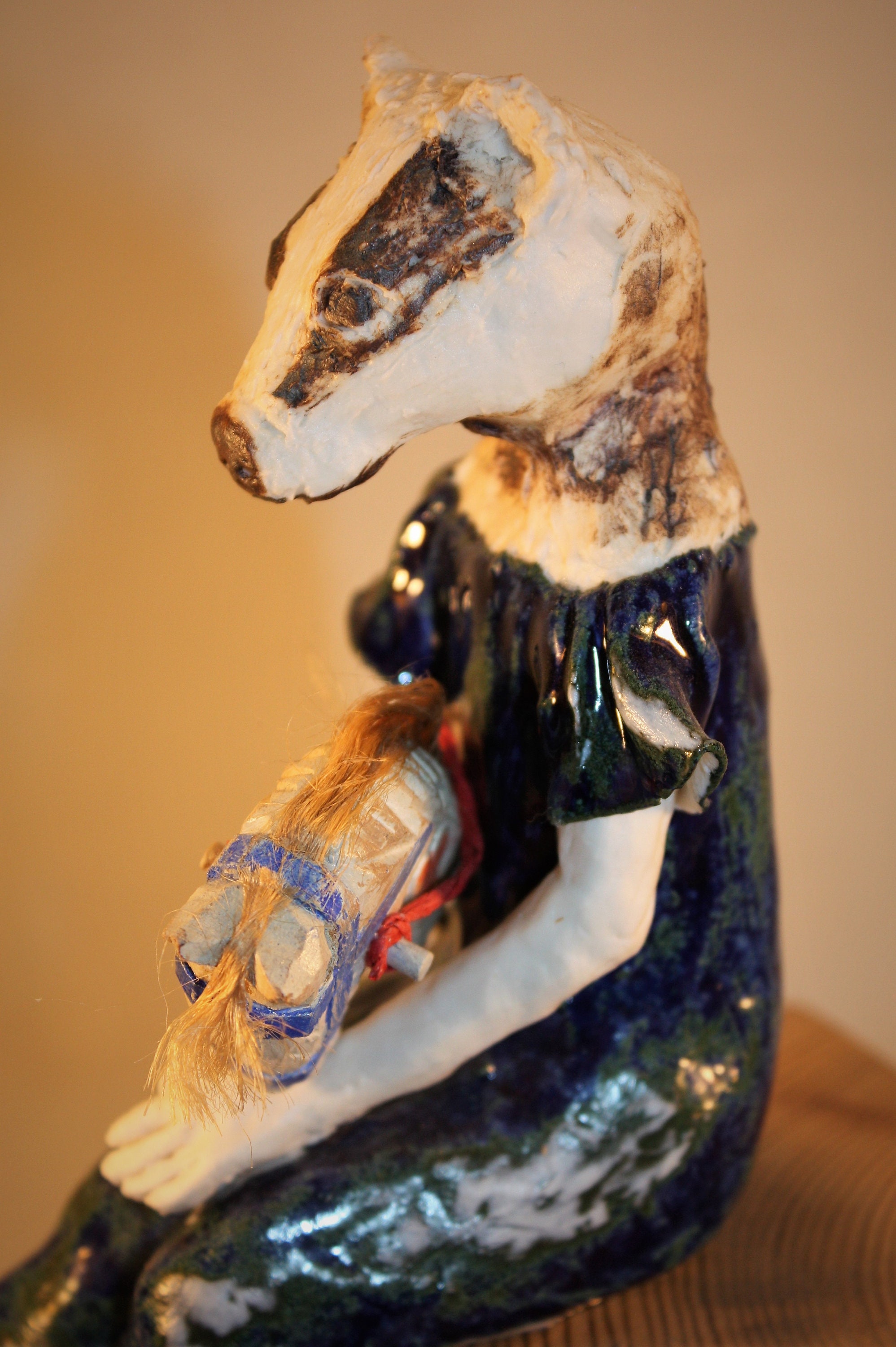 Original Ceramic Paper Clay Badger on Driftwood Plinth. 'evelyn' - Etsy