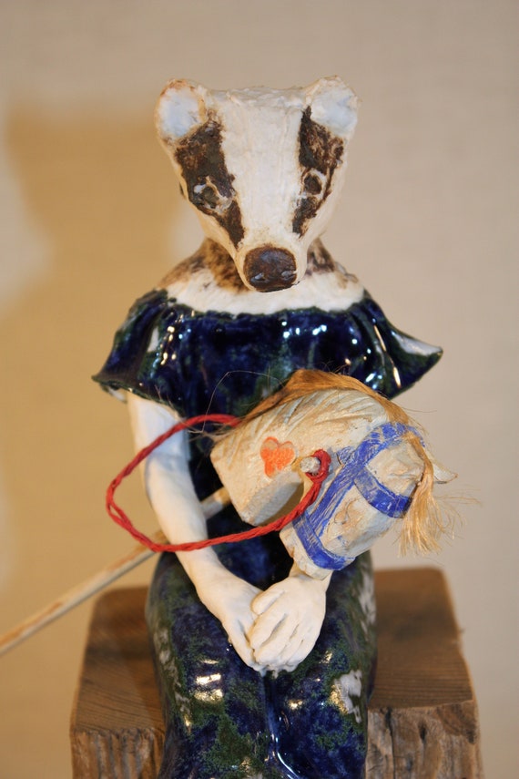 Original Ceramic Paper Clay Badger on Driftwood Plinth. - Etsy