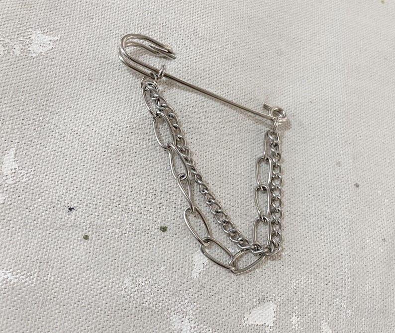 Silver Safety Pin Chain Brooch - Hardware Bag Charm Jacket Coat Lapel ...