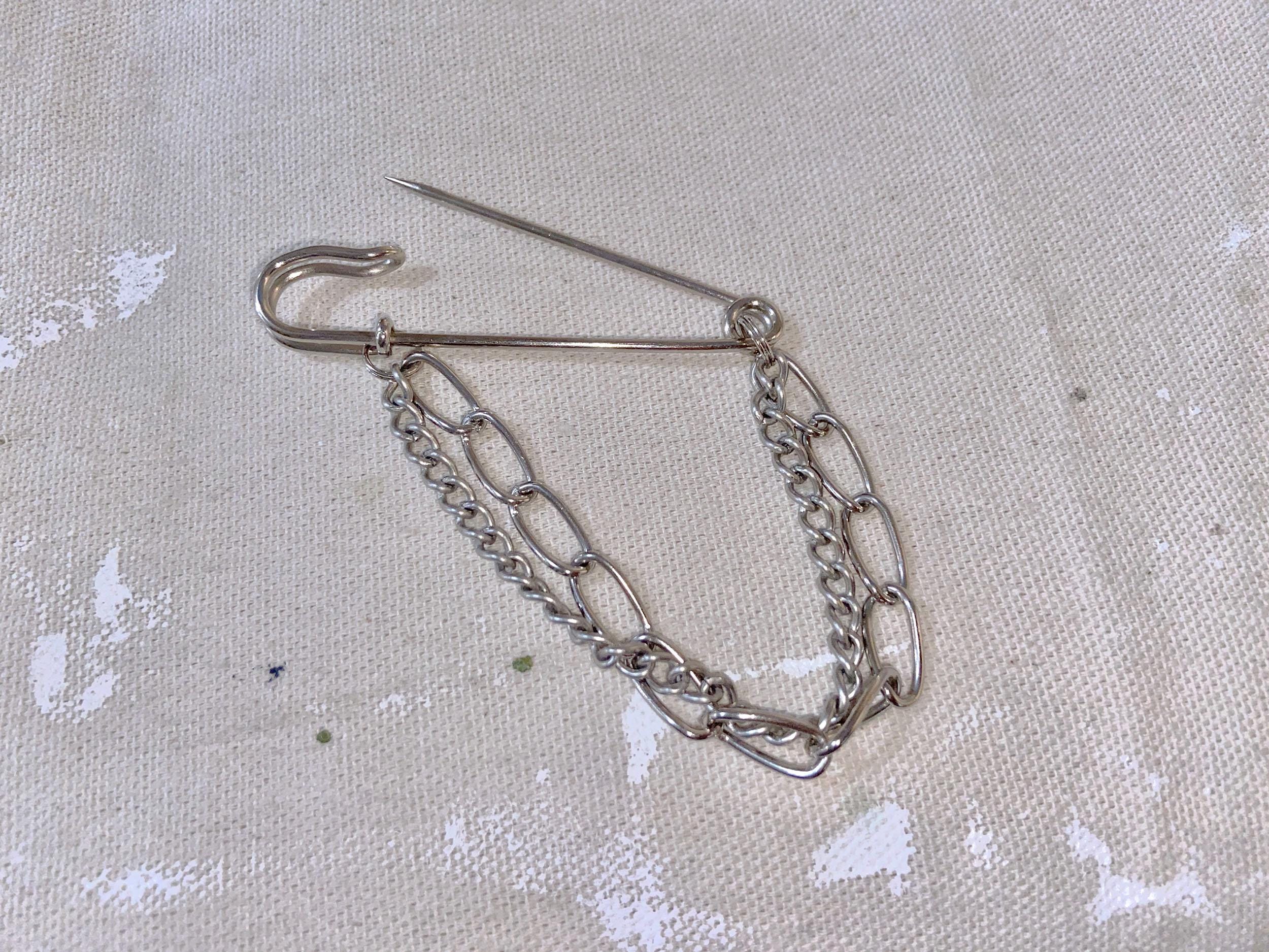 Silver Safety Pin Chain Brooch - Hardware Bag Charm Jacket Coat Lapel ...