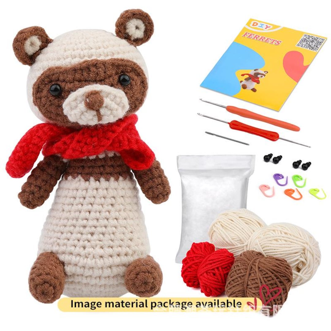 Ferret Amigurumi Crochet Kit, DIY Animal Doll Material Set (PDF Pattern ...