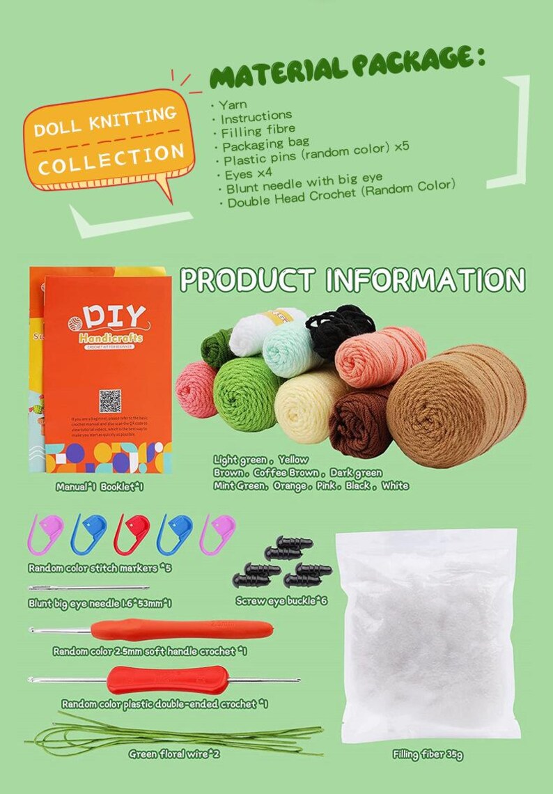 Ferret Amigurumi Crochet Kit, DIY Animal Doll Material Set (PDF Pattern ...