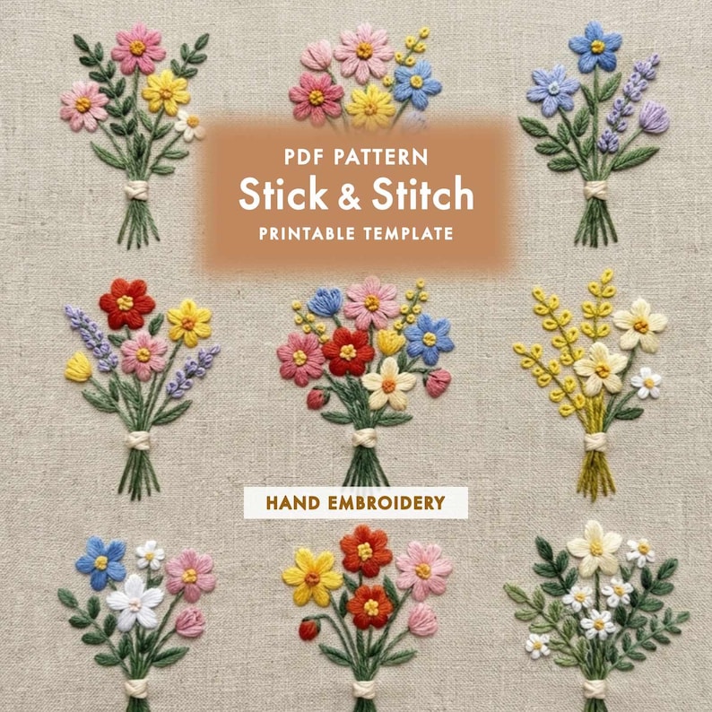 Floral Hand Embroidery Pattern Templates: Spring Garden Bouquets (PDF ...
