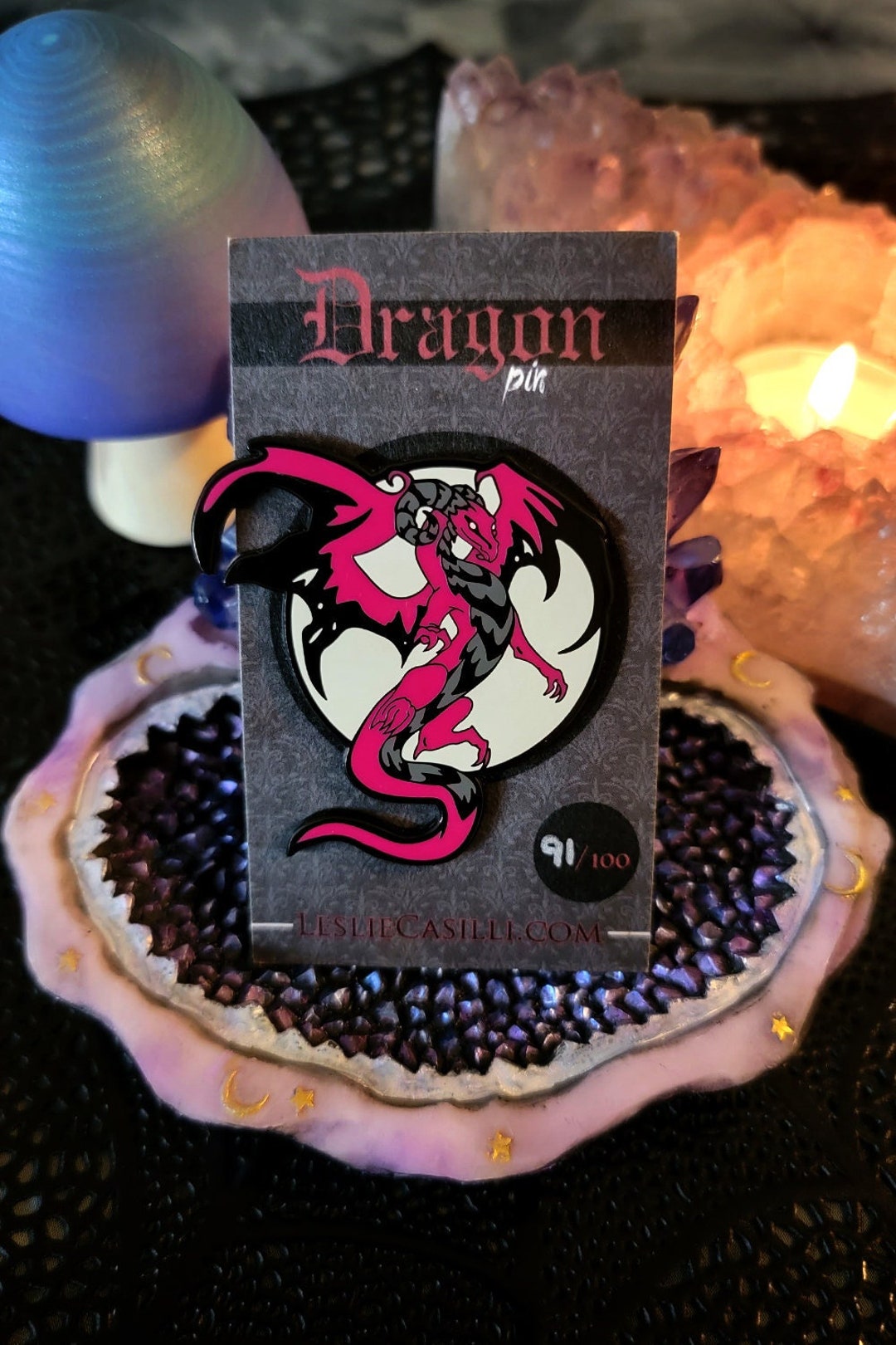 Dragon House Pin - Hot Pink Dragon Fantasy Pin - Etsy