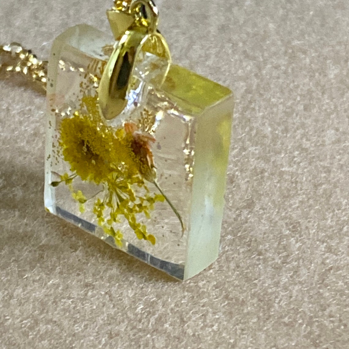 Dried Real Flowers Resin Pendant Handmade OOAK 21'' Gold Plated Chain ...