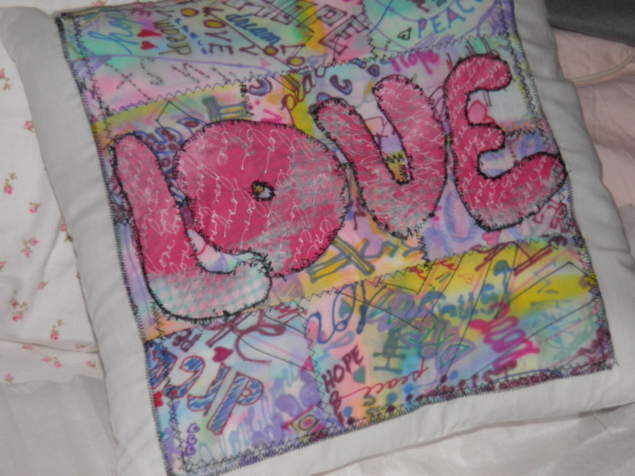 Love Pillow Patchwork Graffiti Mixed Media - Etsy