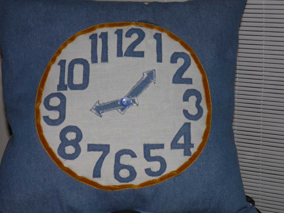 Denim/fabric Pillow Clock With Moveable Hands Teach/learn to Tell Time ...