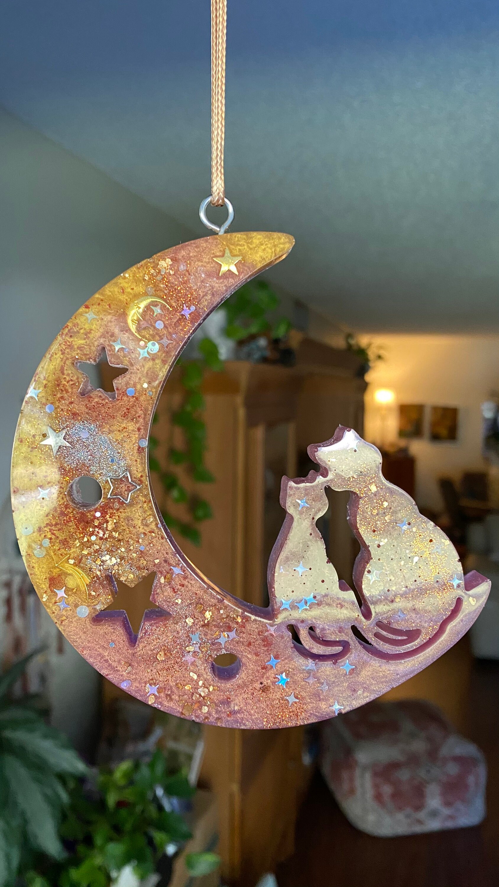 Resin Sun Catcher Mobile Wall Hanging OOAK Handmade Moon Cats - Etsy