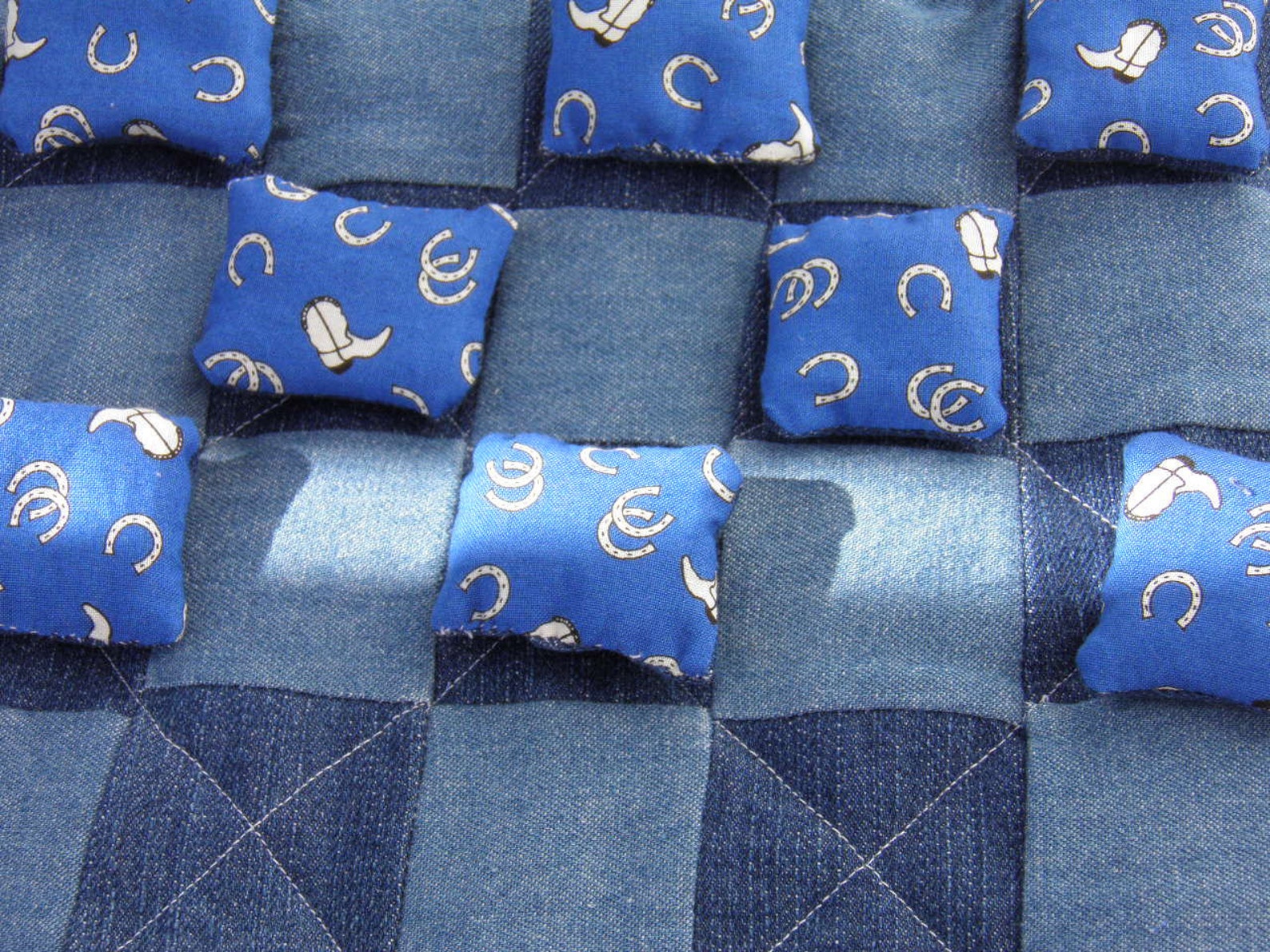 Checkers Board Game - Handmade Quilted Denim Checkerboard & Bean Bag ...