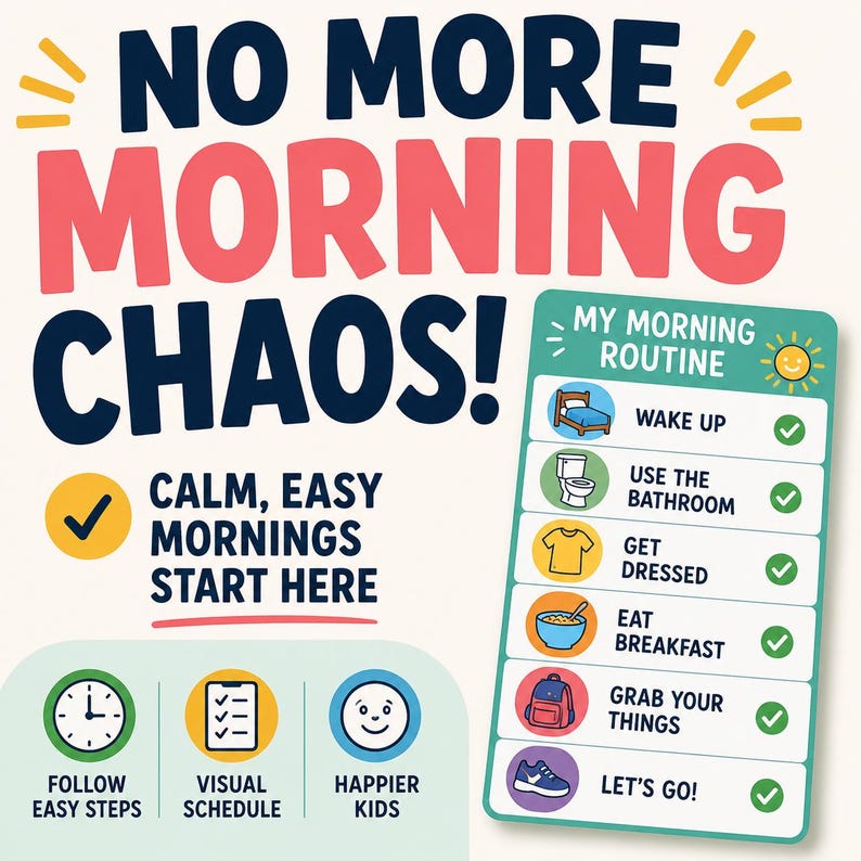 Morning Routine Chart for Kids | ADHD Visual Schedule Printable - Etsy