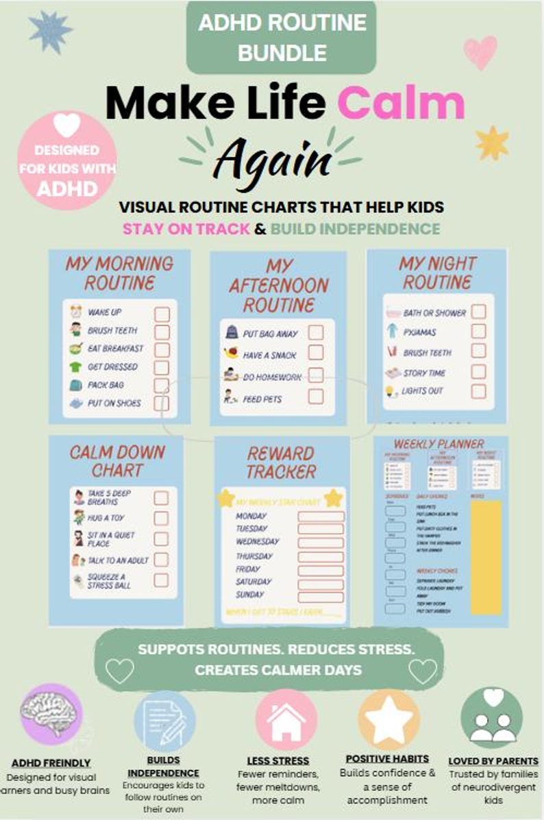 ADHD Routine Bundle for Kids- Printable Daily Charts, Morning, After ...