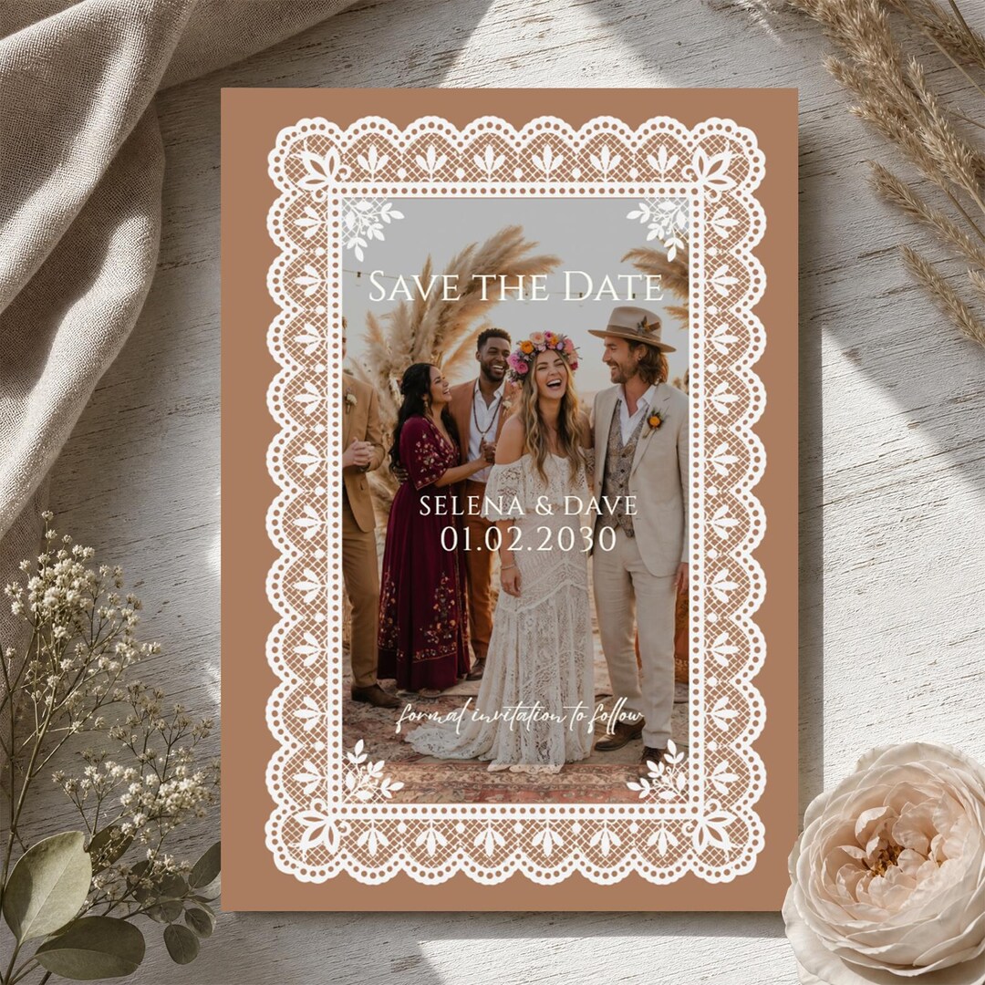 Boho Vintage Save the Date Template | Editable Canva Wedding Card ...