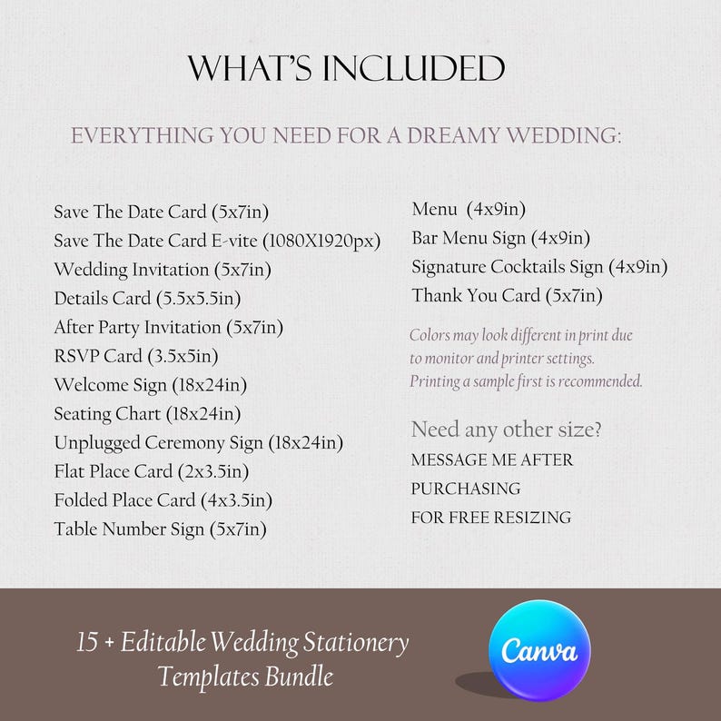 Brown Modern Classic Wedding Invitation Suite Template, Editable Canva ...