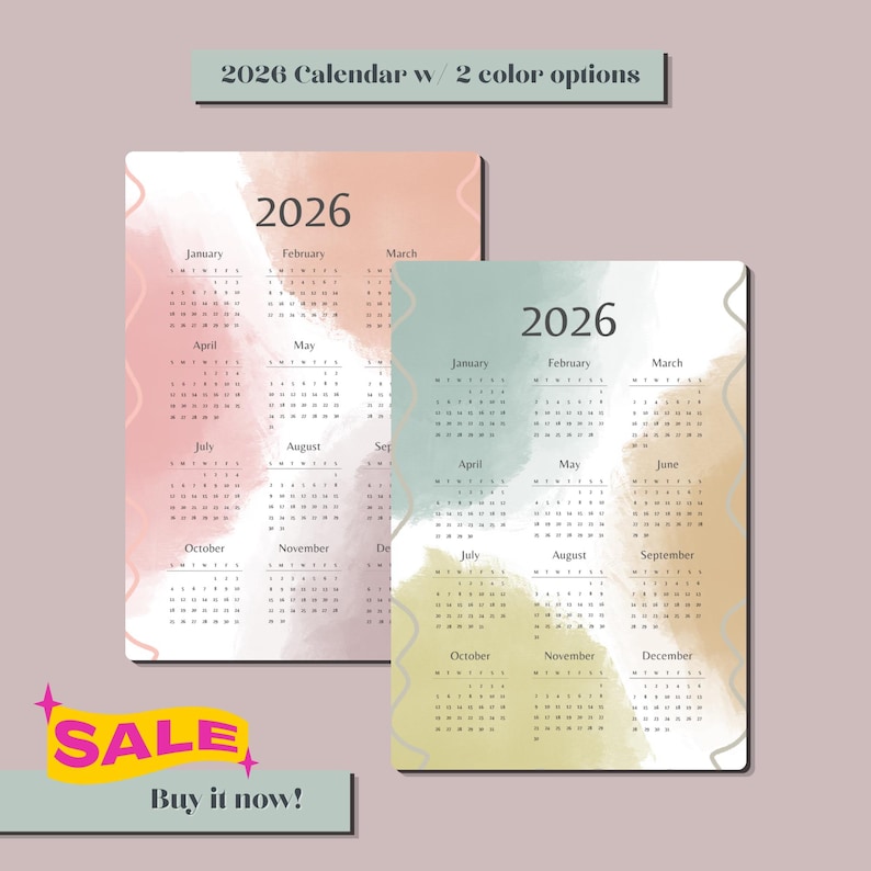 2026 Printable Calendar | Minimalist Monthly Planner | 2 Color Options ...