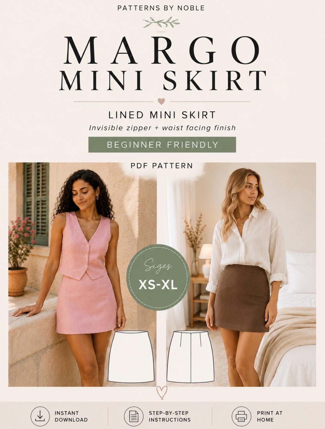 Lined Mini Skirt PDF Sewing Pattern | Margot Skirt | Invisible Zipper ...