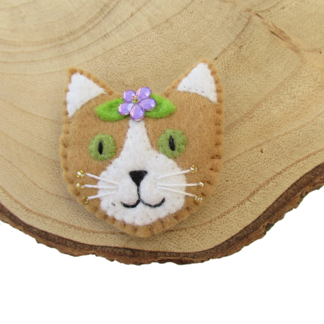 Cat Brooch Pin, Cats Face Felt Brooch Pin, Cat Felt Jewellery Gift, Cat ...