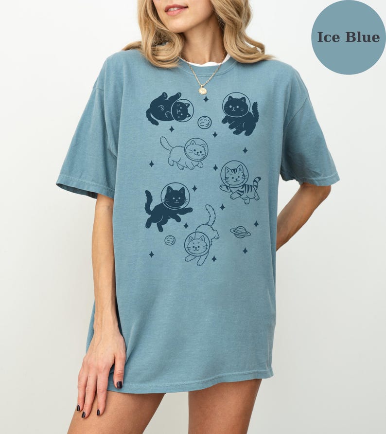 Cats in Space Comfort Colors Shirt, Retro Cosmic Cat Lover Tee - Etsy