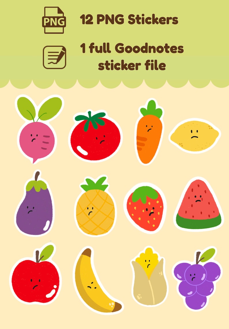 Fruit & Vegetable Digital Stickers: Hand-drawn Pngs for Goodnotes ...