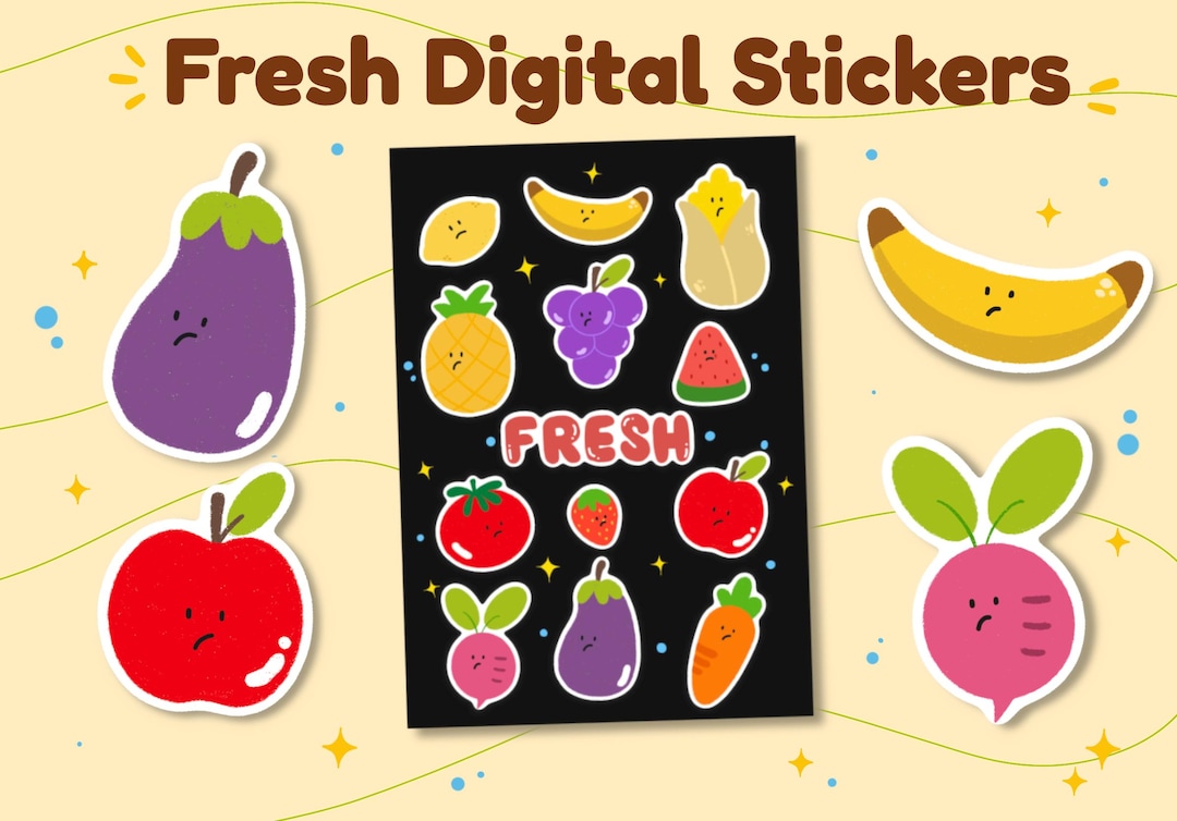 Fruit & Vegetable Digital Stickers: Hand-drawn Pngs for Goodnotes ...