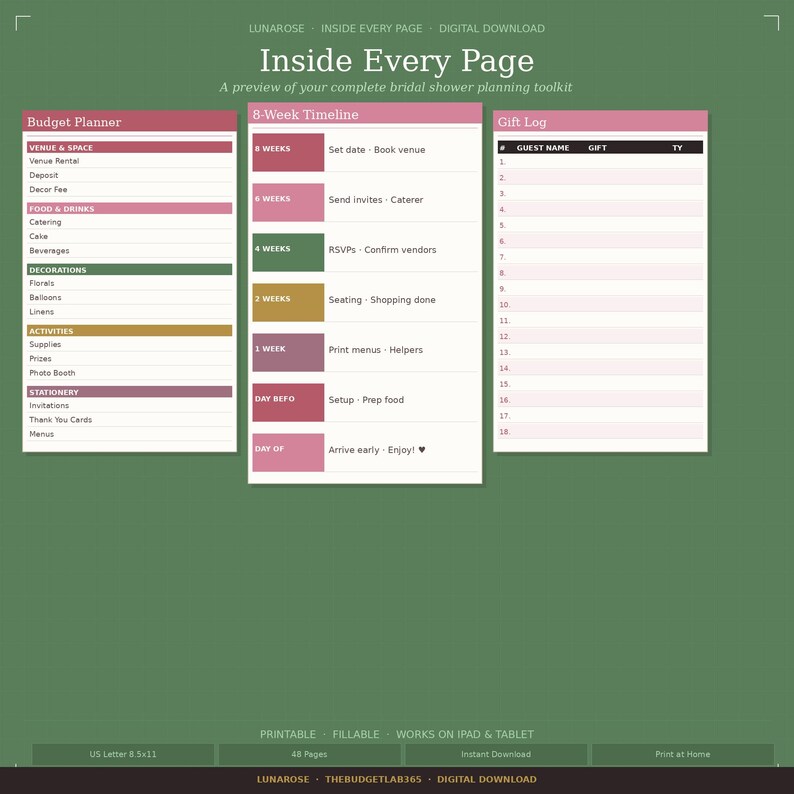 Bridal Shower Planner Printable 2026, 48 Page PDF Shower Planning Book ...