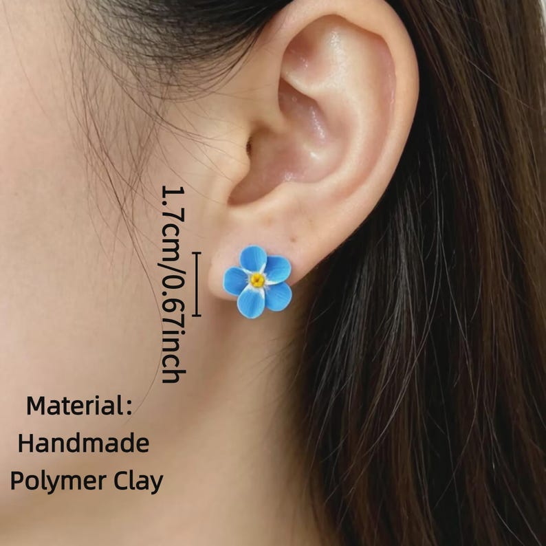 Forget Me Not Blue Flower Stud Earrings, Handmade Polymer Clay Floral ...