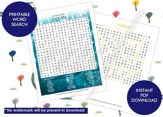 Printable Digital Word Search Game Activity Puzzle Creatures | Etsy