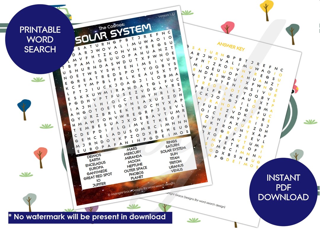 Printable Digital Word Search Game Activity Puzzle Cosmos Solar System ...
