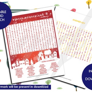 Printable Winter Wonderland Holiday Game Activity Word Search Puzzle ...