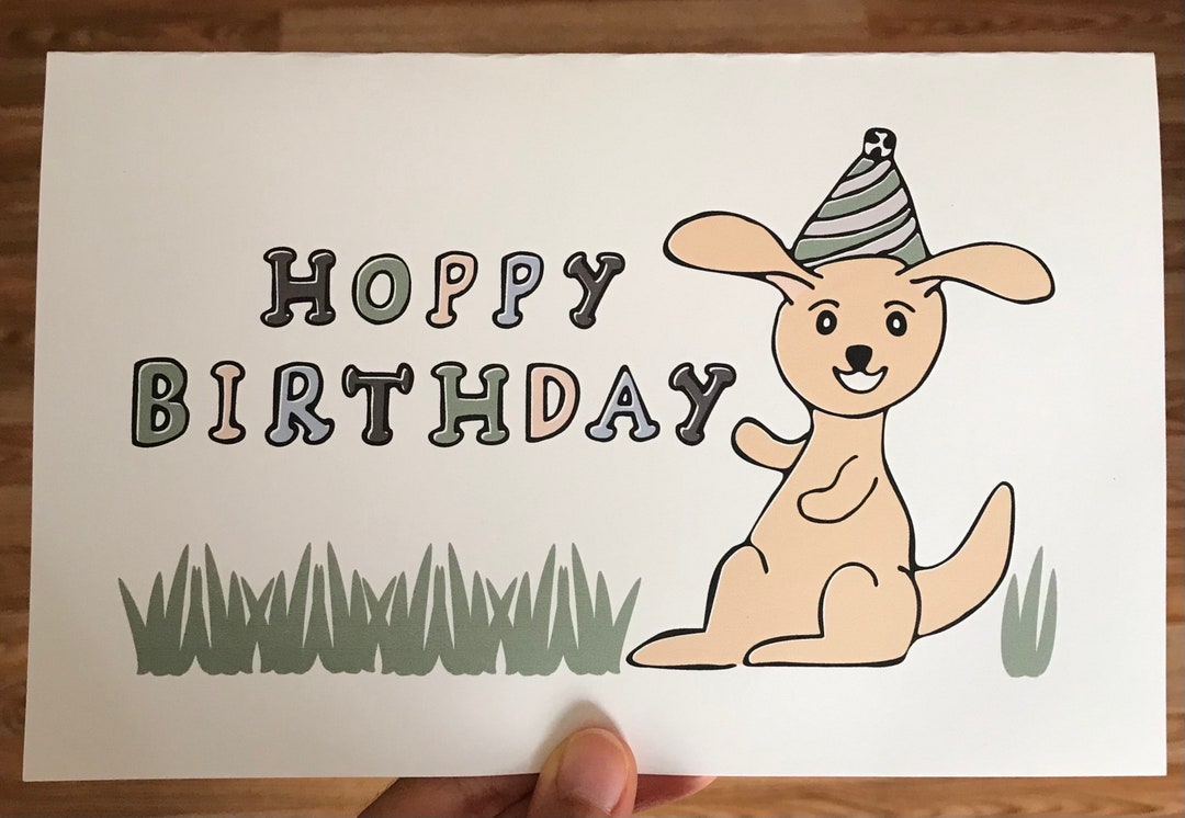 Happy Birthday Card Punny Card Hoppy Birthday Kangaroo Animal Pun Card ...