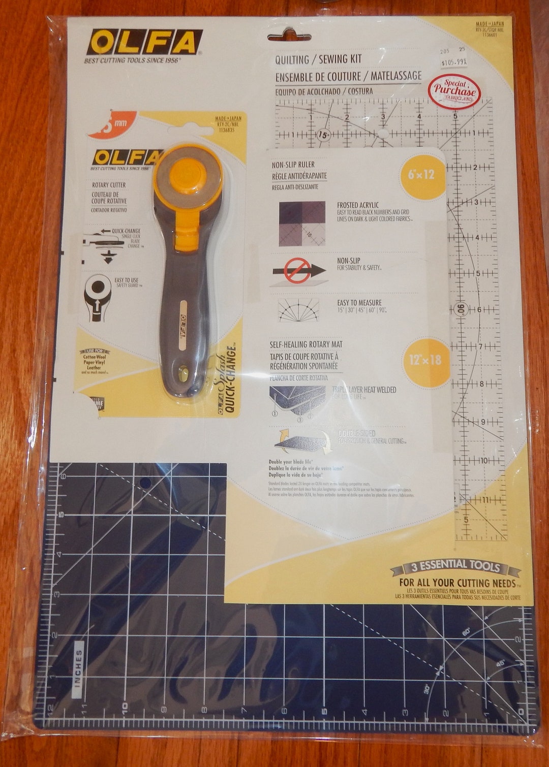 Quilter's Starter Pack OLFA Splash Cutter 12x18 Cutting Mat 6x12 ...