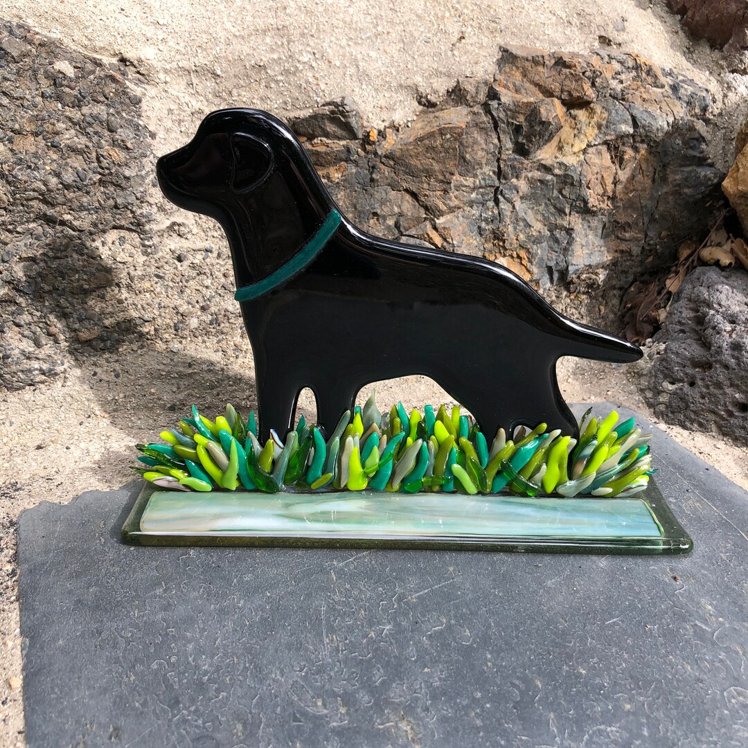 Labrador With Green Collar Statue, 9" X 7" Fused Glass Art - Etsy