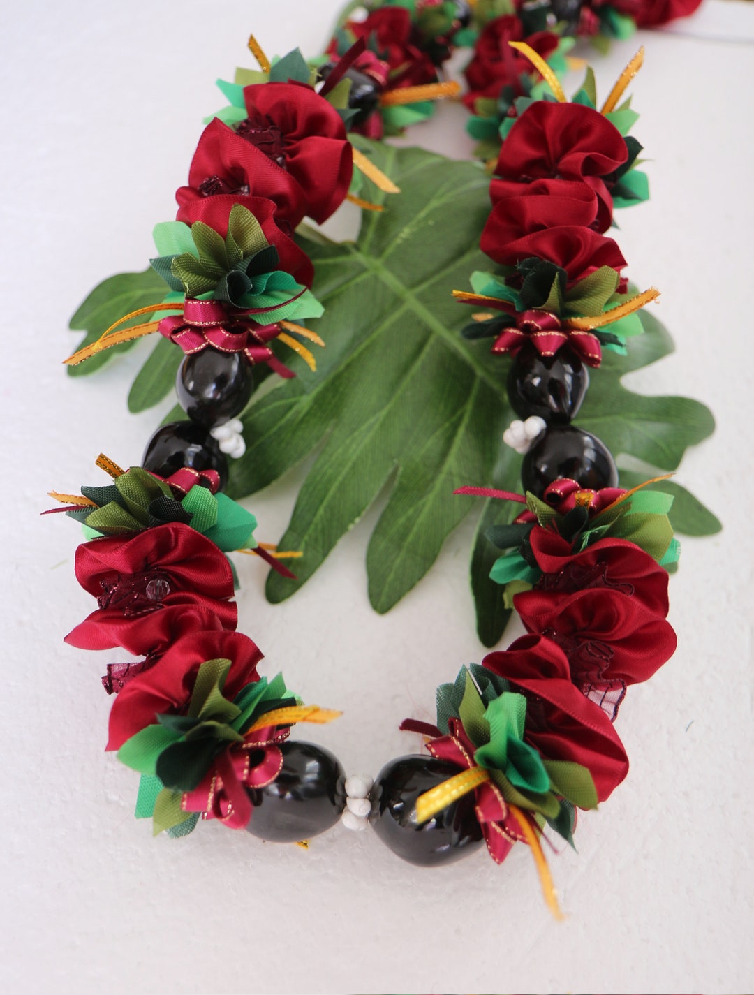 Kukui Nut Ribbon Lei Maroon - Etsy